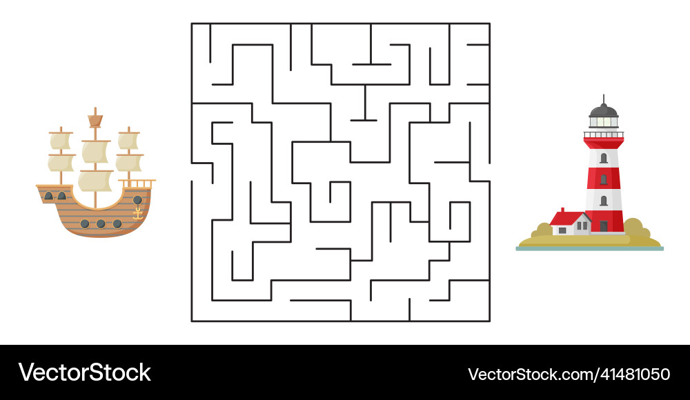 Help the ship find way to lighthouse Royalty Free Vector