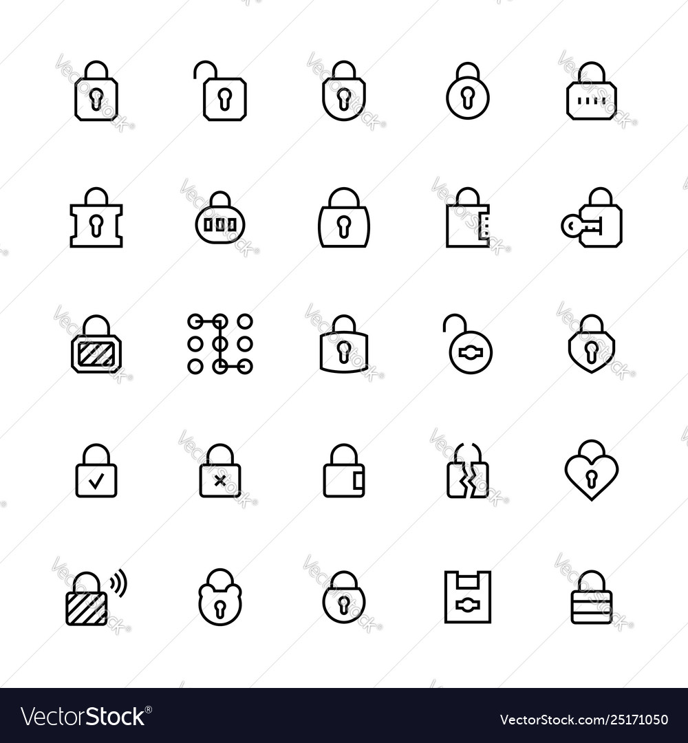 Locks icon set in thin line style Royalty Free Vector Image