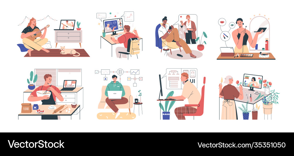 Online education and e-learning concept set of Vector Image