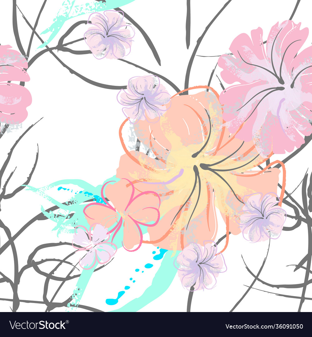 Pink flowers blooming pattern pastel watercolor Vector Image