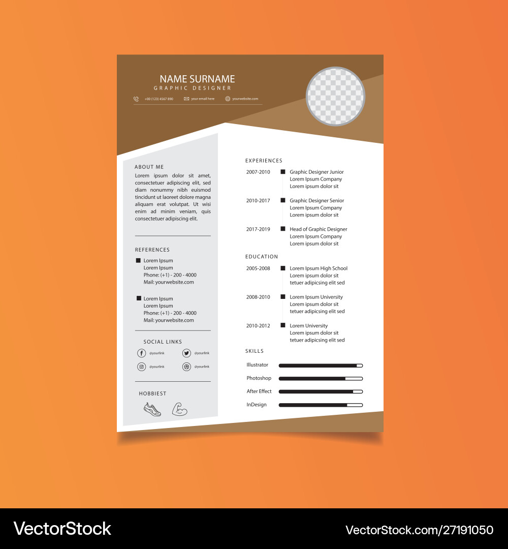 Professional resume design template minimalist Vector Image