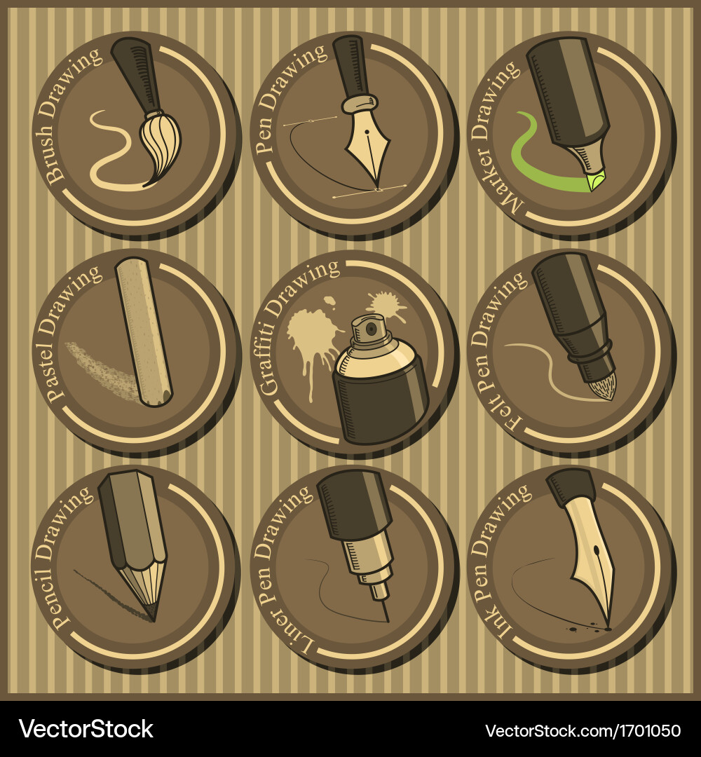 Vintage icon set of different drawing tools Vector Image