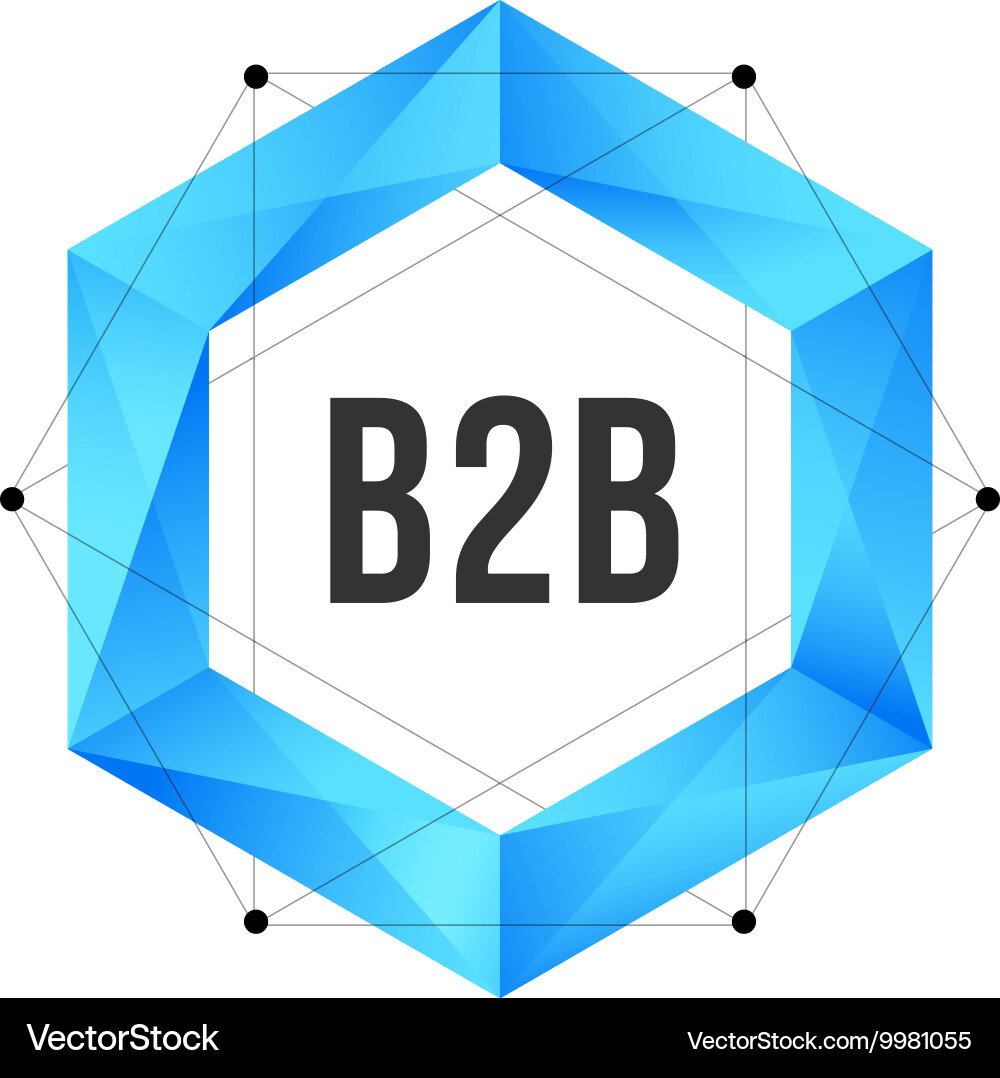 Blue polygonal hexagon icon with mesh and dots Vector Image