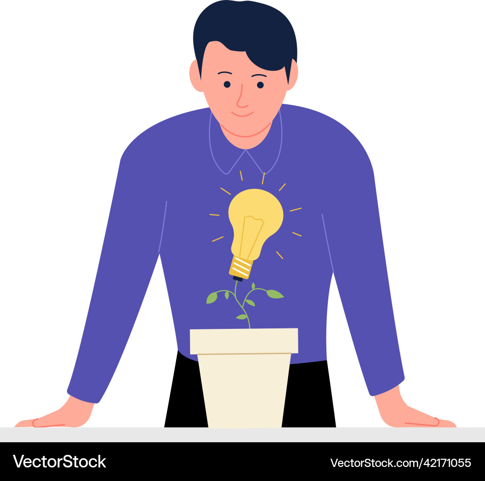 Cartoon man idea human thinking genius guy grow Vector Image