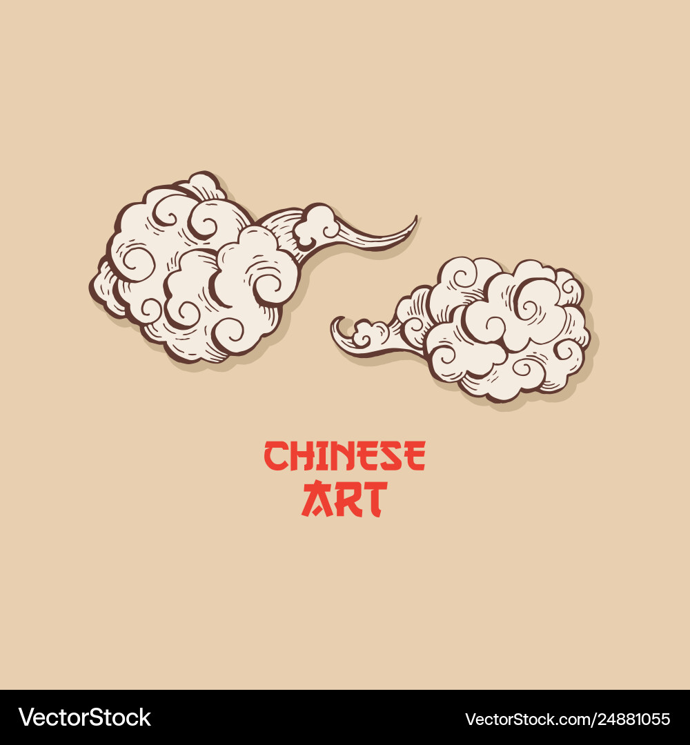 Chinese gold clouds and wind blows isolated Vector Image