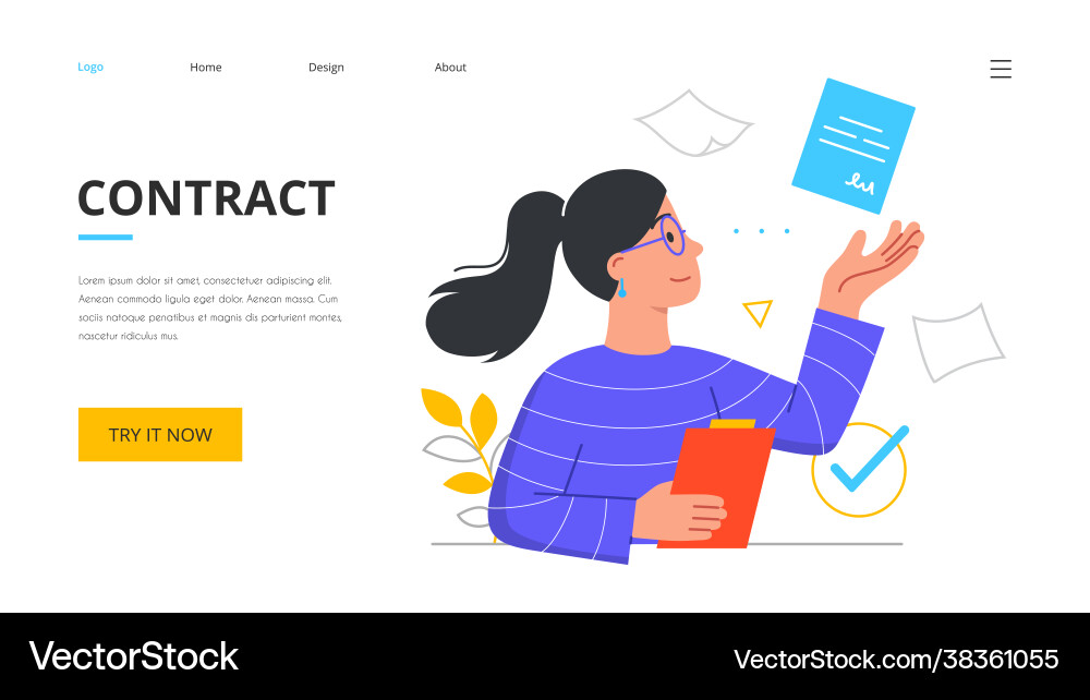 Contract concept with young female character Vector Image