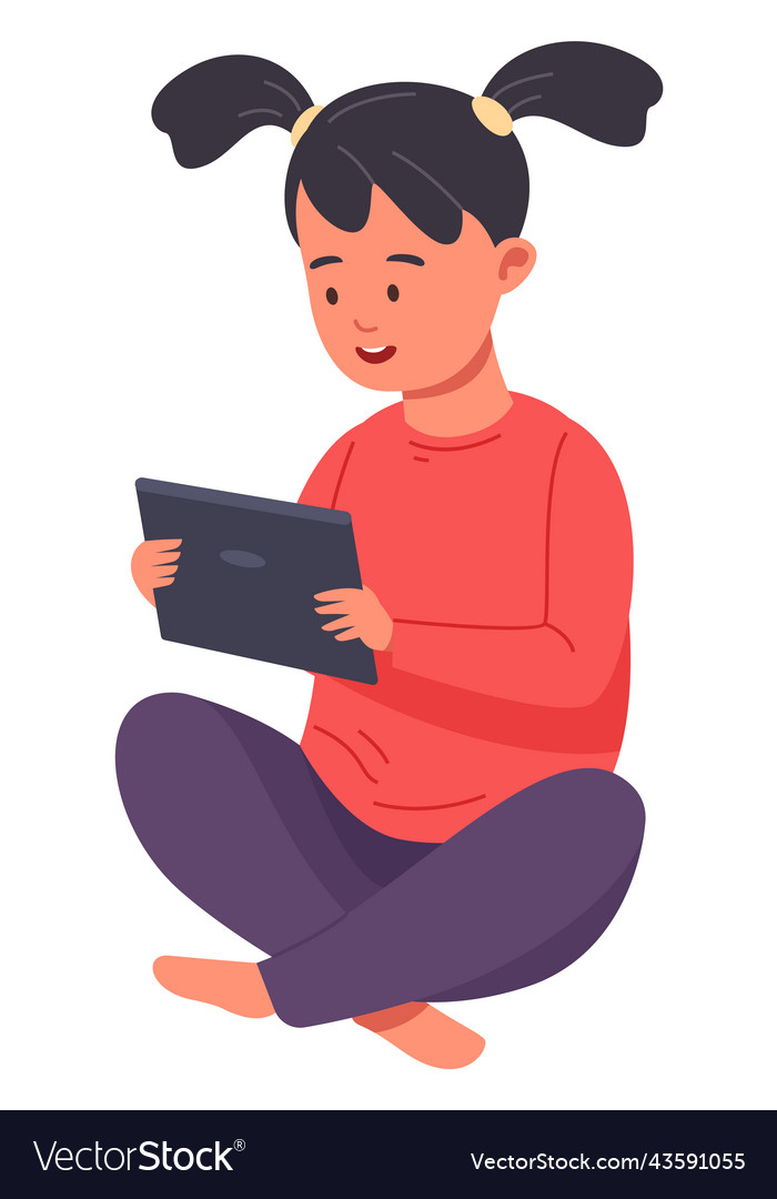 Girl playing on tablet kid with mobile gadget Vector Image