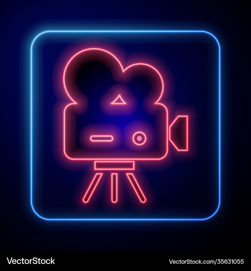 Glowing neon retro cinema camera icon isolated Vector Image