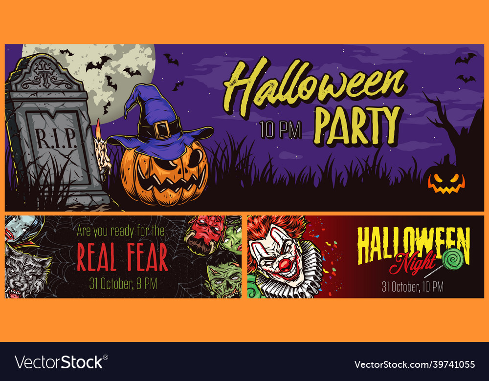 Happy halloween vintage horizontal banners Vector Image