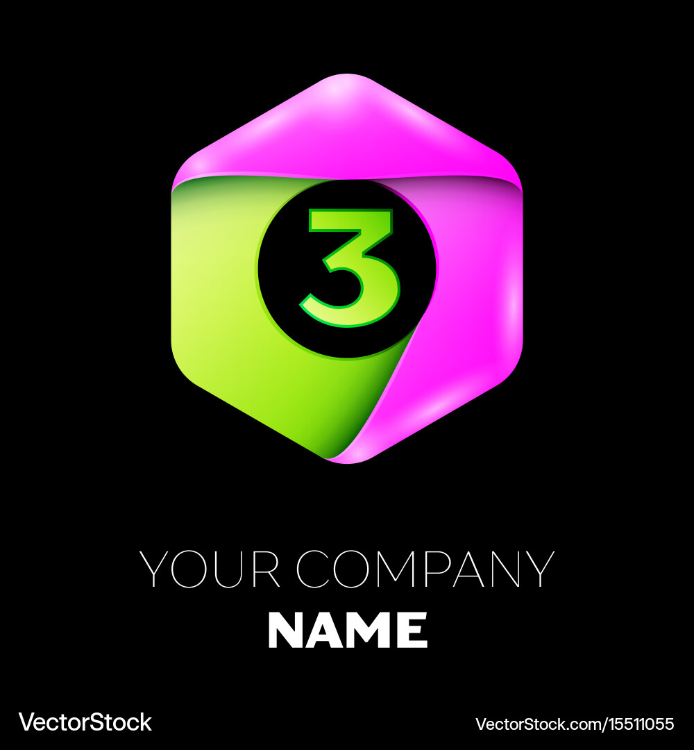 Number three symbol in colorful hexagonal Vector Image