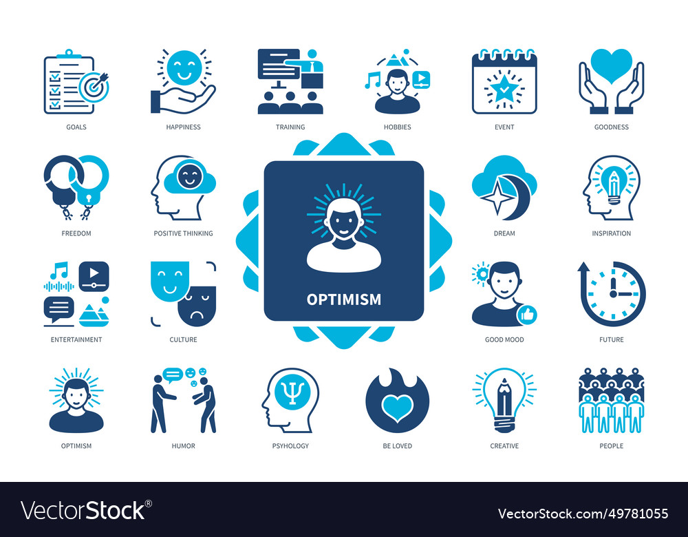 Optimism solid icon set Royalty Free Vector Image