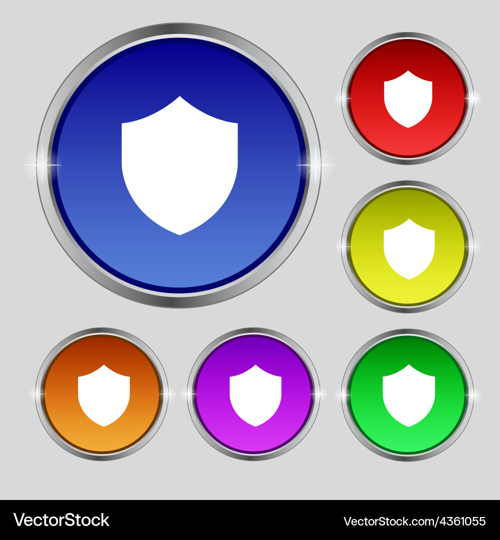 Shield protection icon sign round symbol on bright
