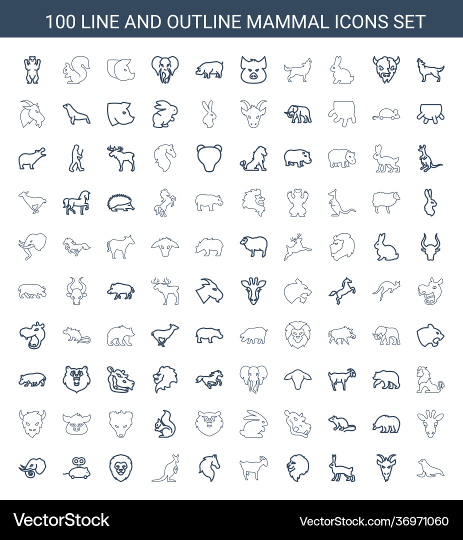 100 mammal icons Royalty Free Vector Image - VectorStock
