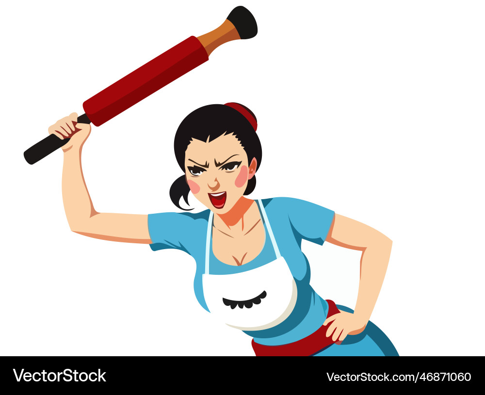 Angry woman with rolling pin Royalty Free Vector Image