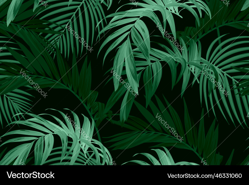 Dark green tropical pattern with palm leaves Vector Image