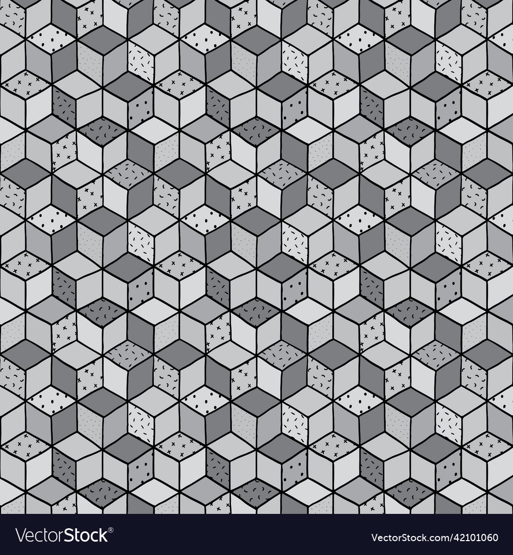 Hand Drawn Of Abstract Isometric Cubes Pattern Vector Image