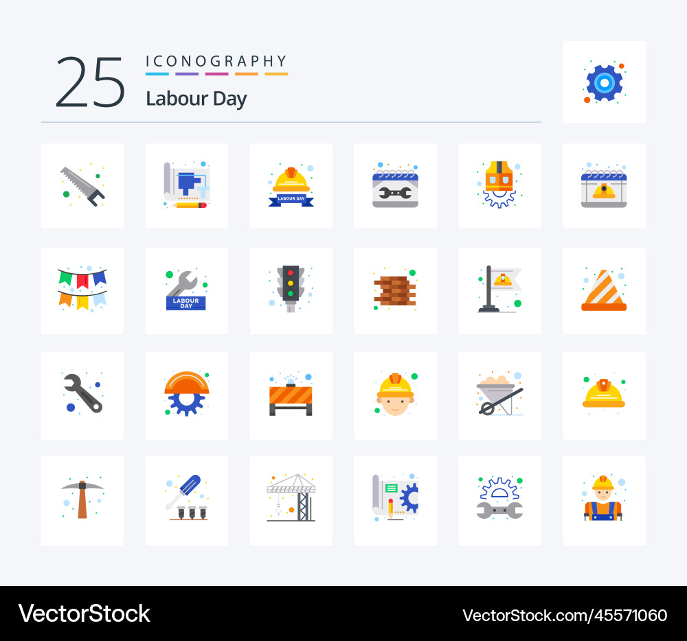Labour day 25 flat color icon pack including Vector Image