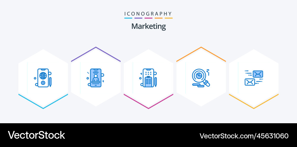 Marketing 25 blue icon pack including message Vector Image