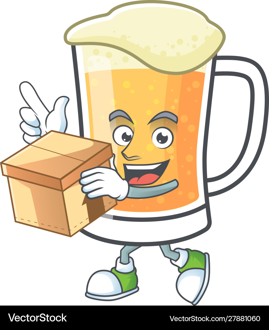 Mug beer in a with bring box character Royalty Free Vector