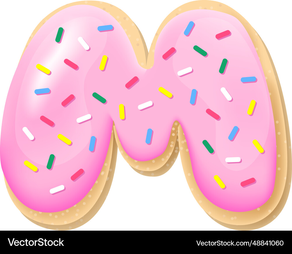 Pink letter m from donut alphabet Royalty Free Vector Image