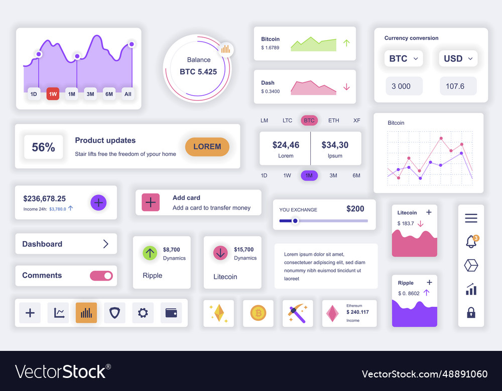 User interface elements set for cryptocurrency Vector Image