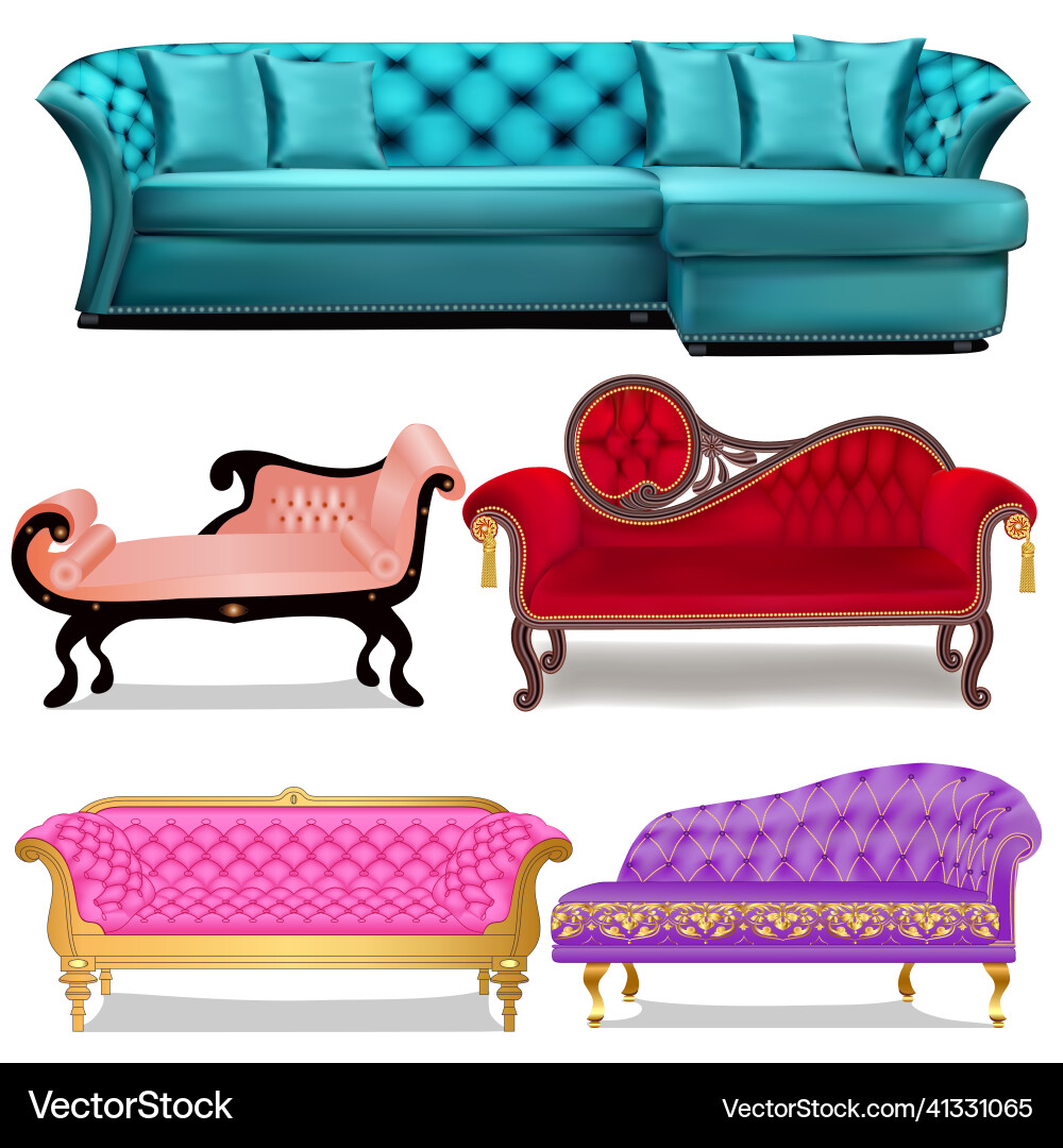 A set of vintage sofas isolated on white Vector Image