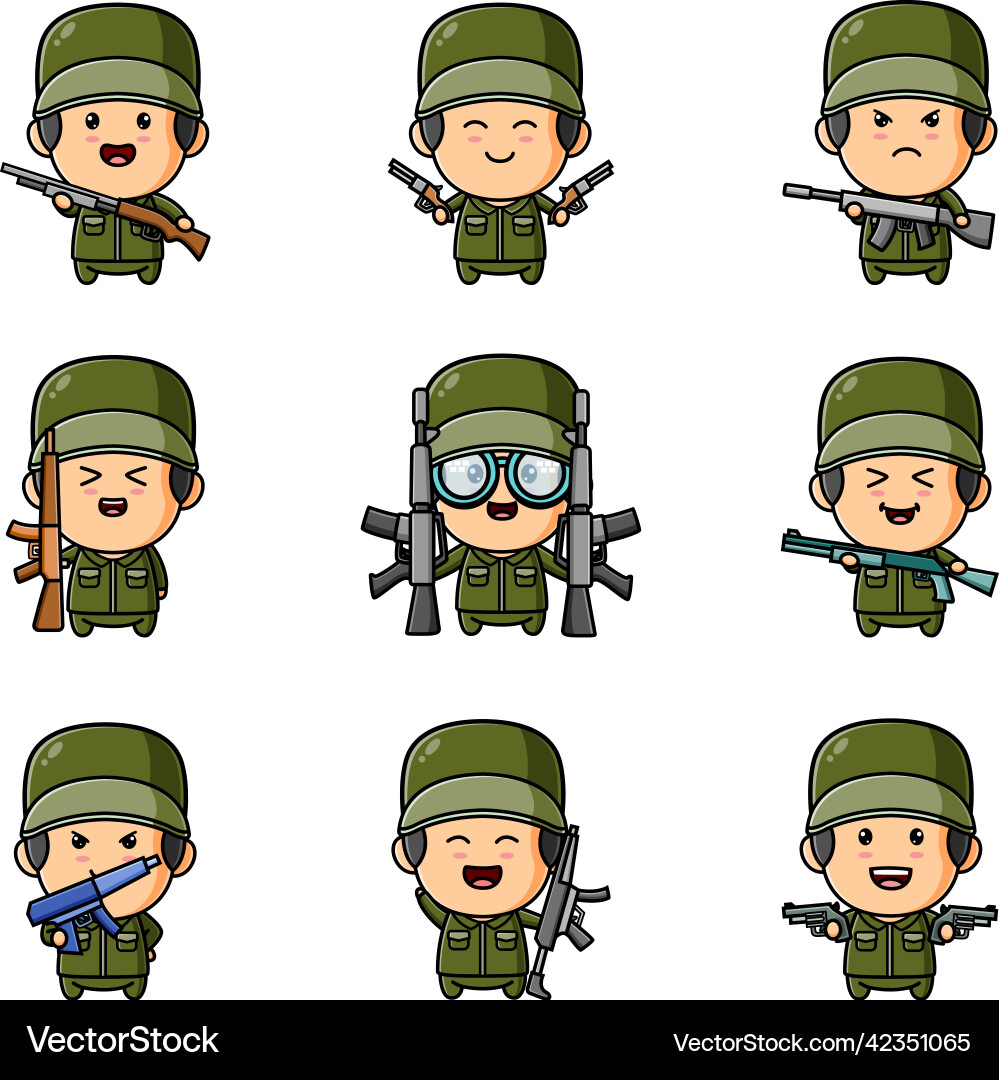 Army is holding the gun mascot bundle set Vector Image