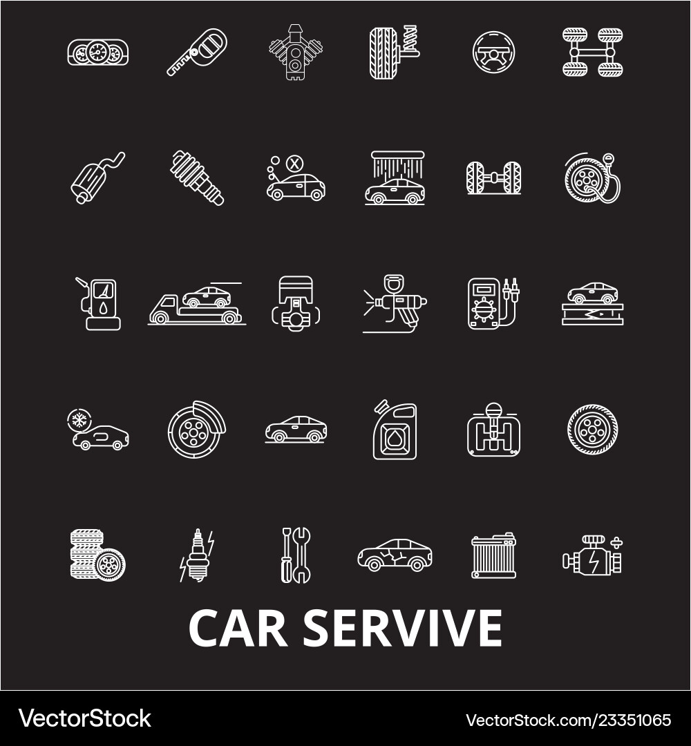 Car service editable line icons set on Royalty Free Vector