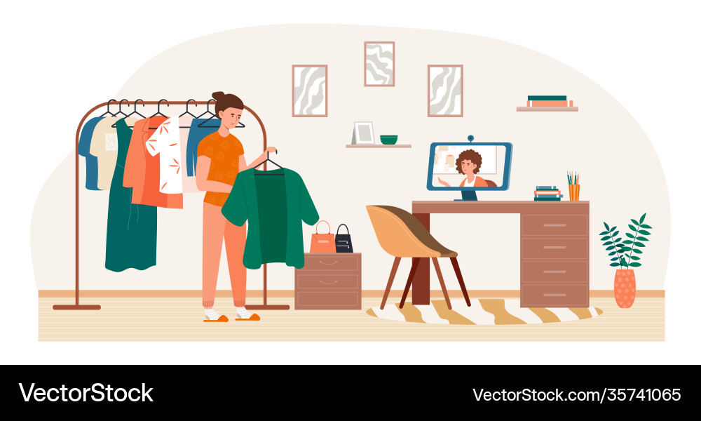 Female character is consulting client online Vector Image