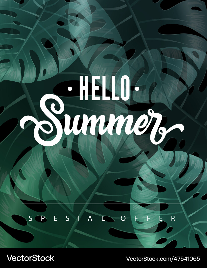 Hello summer special offer lettering with tropical