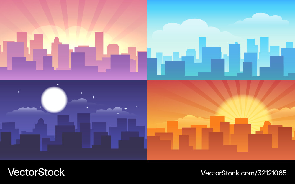 Night and daytime cityscape Royalty Free Vector Image