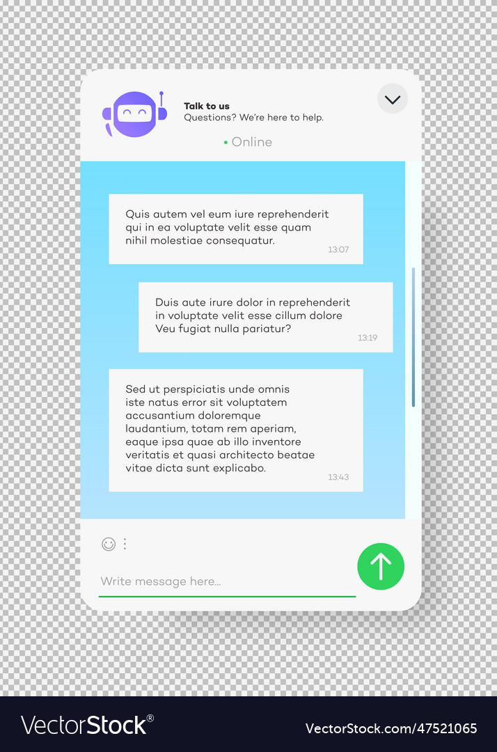 Online chat bot window for website and mobile app Vector Image
