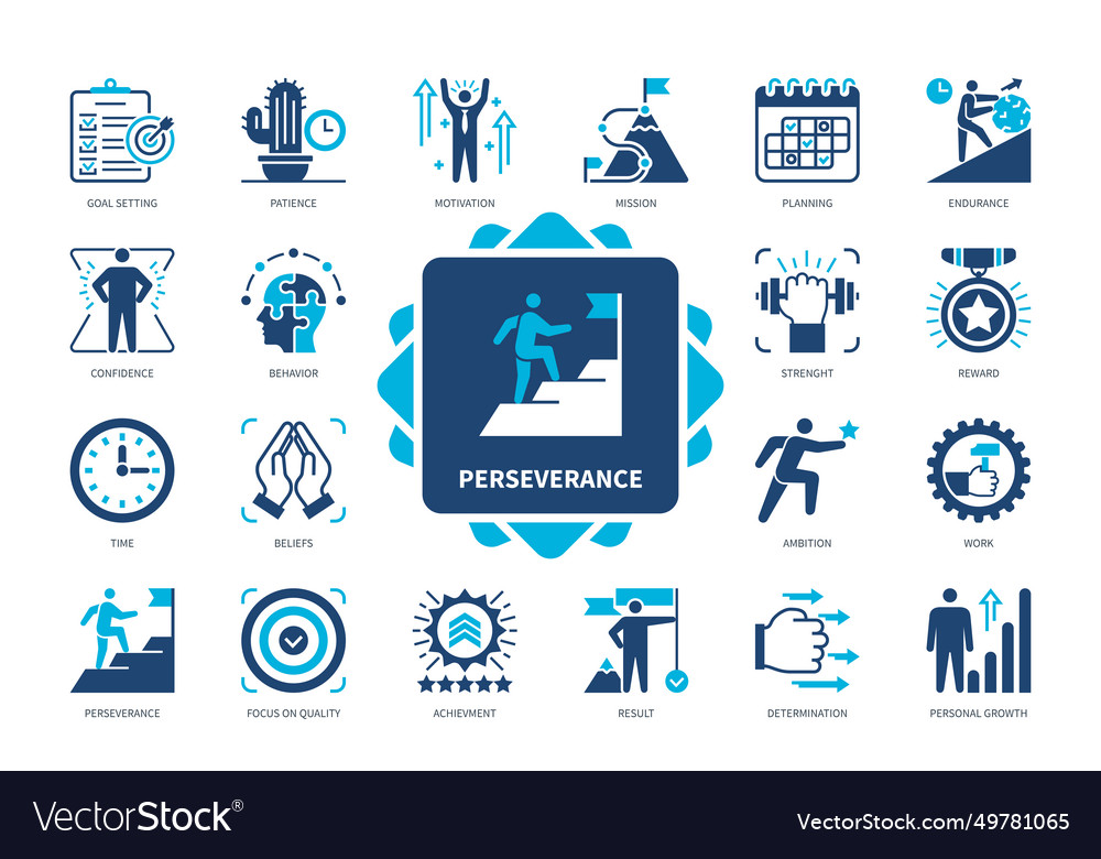 Perseverance solid icon set Royalty Free Vector Image