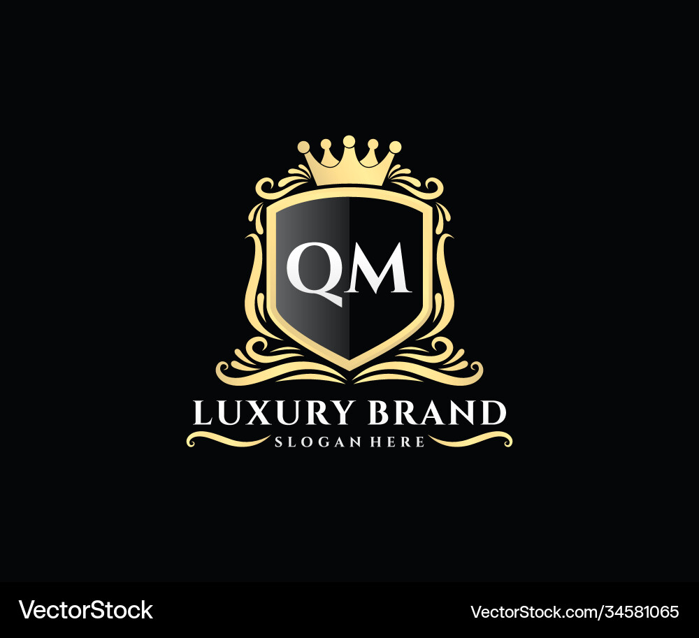Qm initial letter gold calligraphic feminine Vector Image