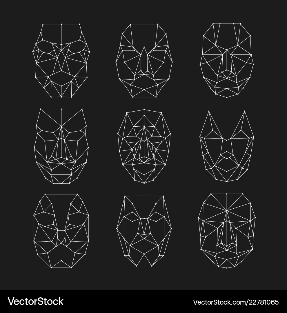 Scanning grid identification of person set Vector Image