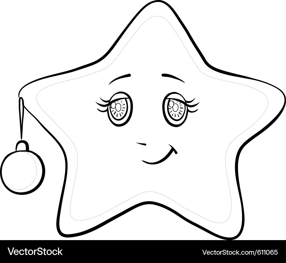 Smiley star with christmas ball contours Vector Image