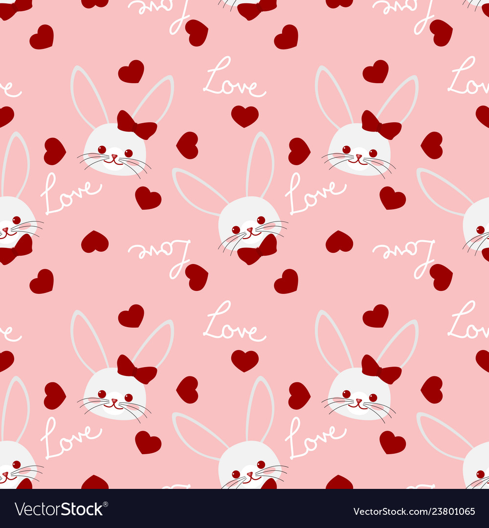 Valentines day seamless pattern with cute rabbits Vector Image