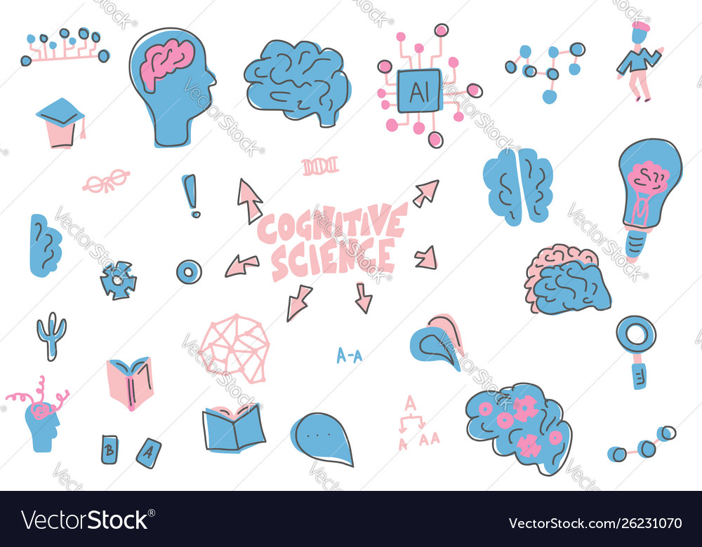 Cognitive science concept set elements Royalty Free Vector