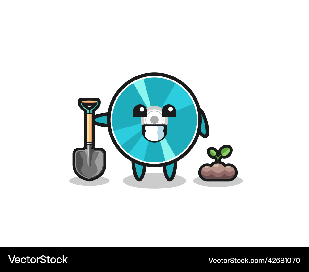 Cute optical disc cartoon is planting a tree seed Vector Image
