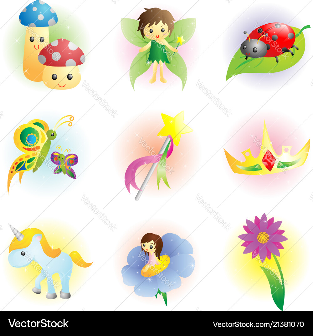 Fantasy fairy icons Royalty Free Vector Image - VectorStock