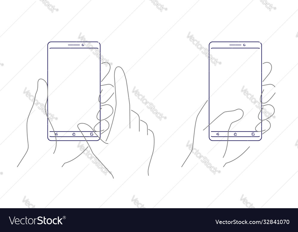 Hands holding smartphone template outline design Vector Image