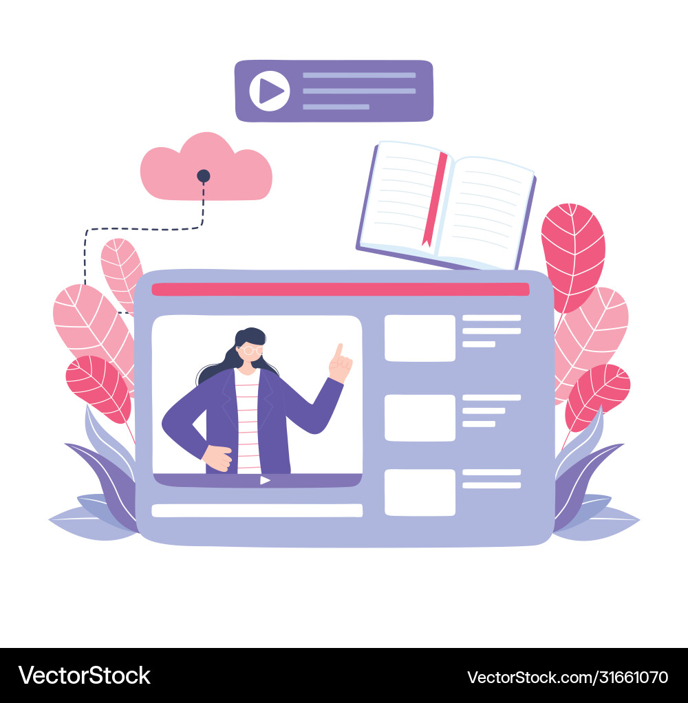 Online training website teaching woman book cloud Vector Image