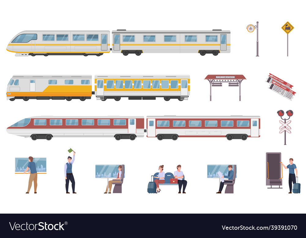 Rail transport flat set Royalty Free Vector Image