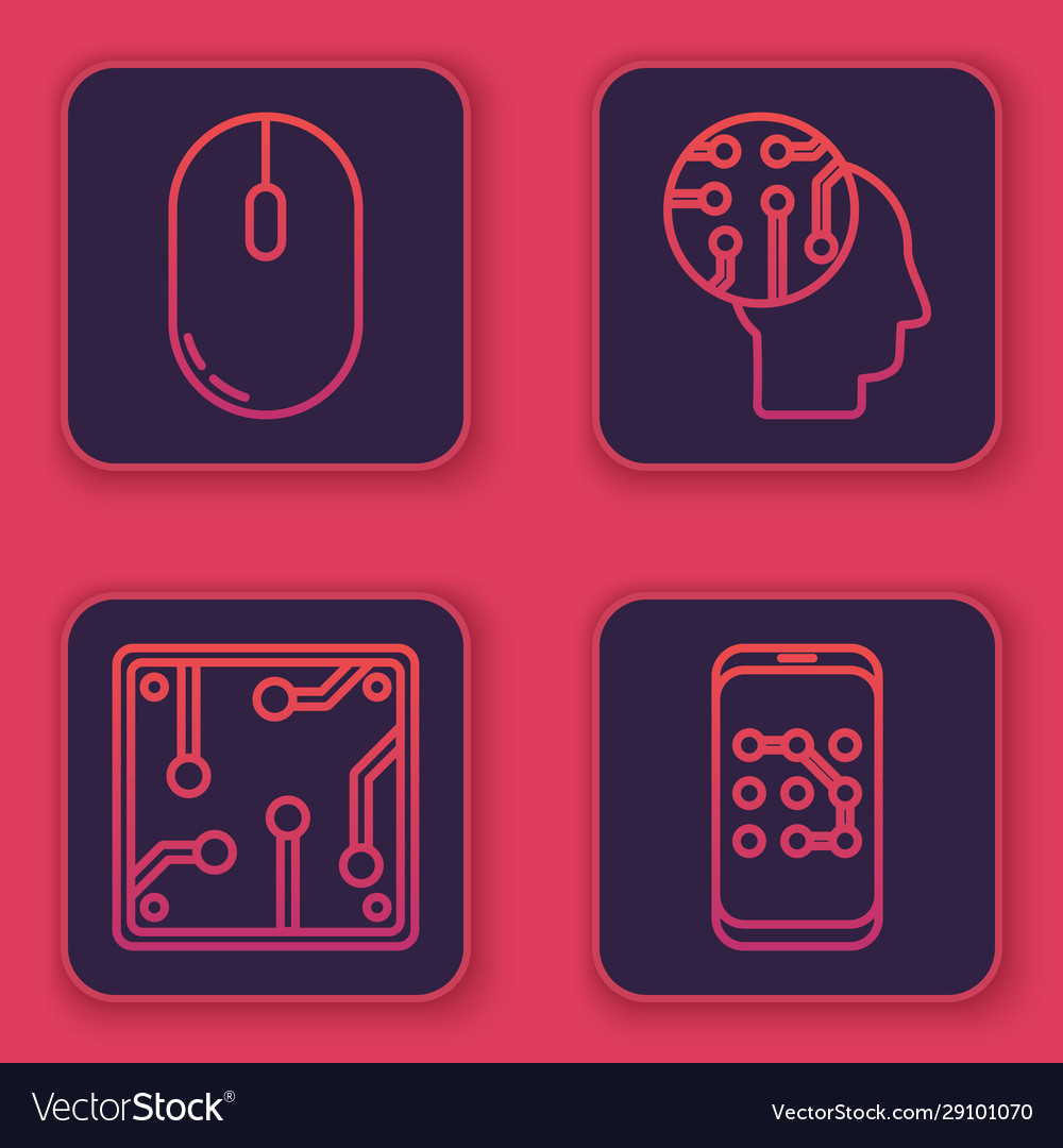 Set line computer mouse processor human brain Vector Image