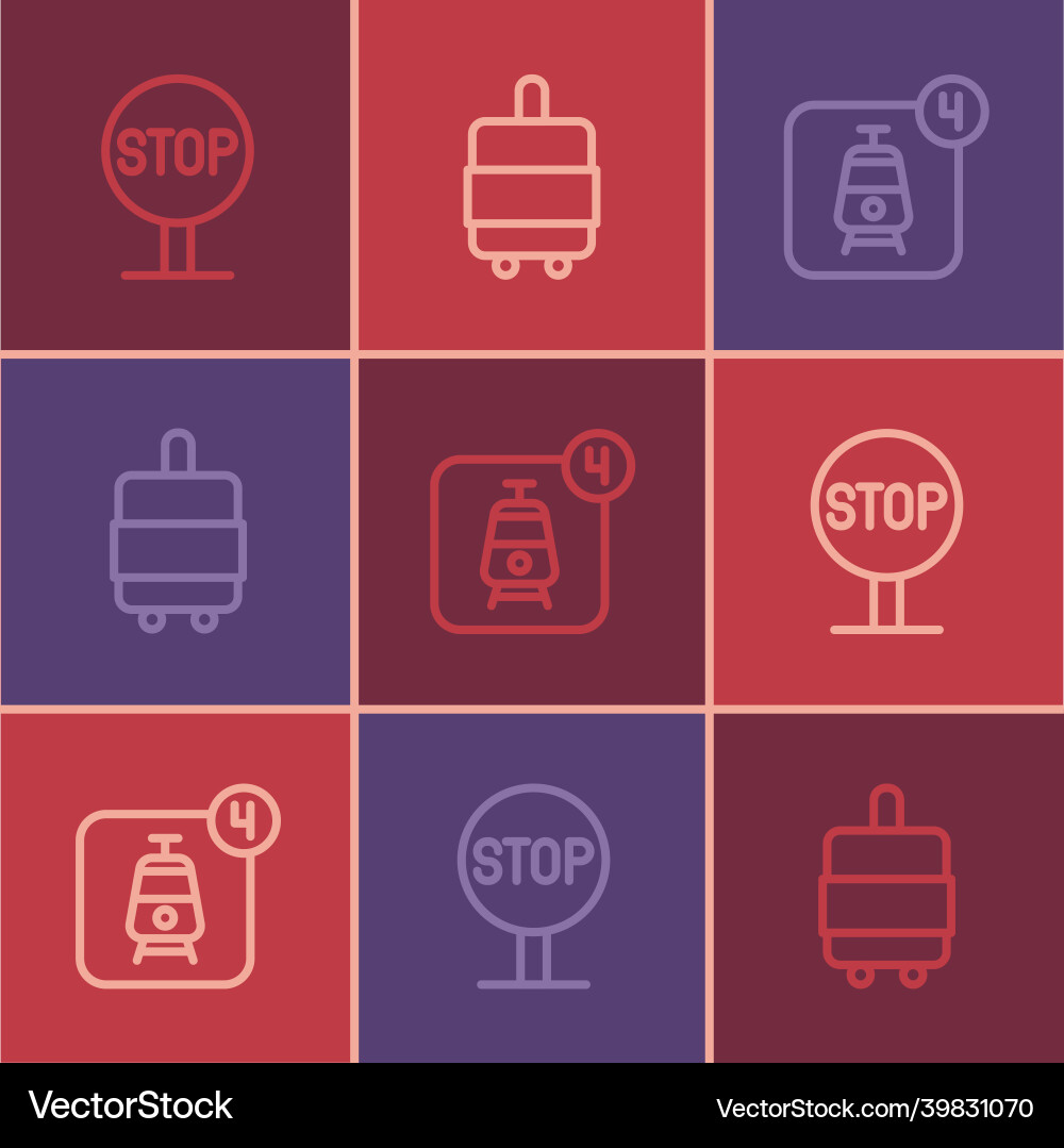 Set line stop sign online ticket booking Vector Image