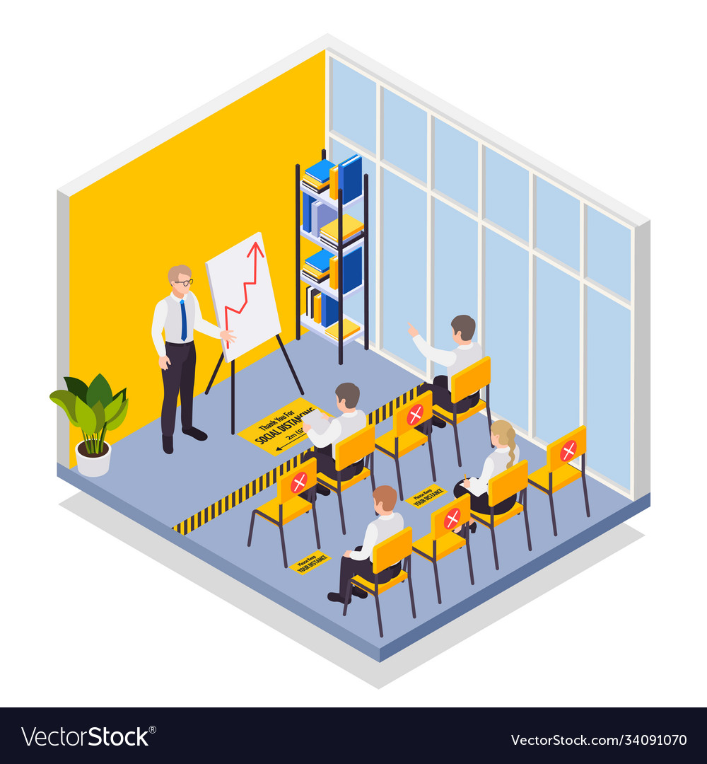 Social distancing in classroom Royalty Free Vector Image