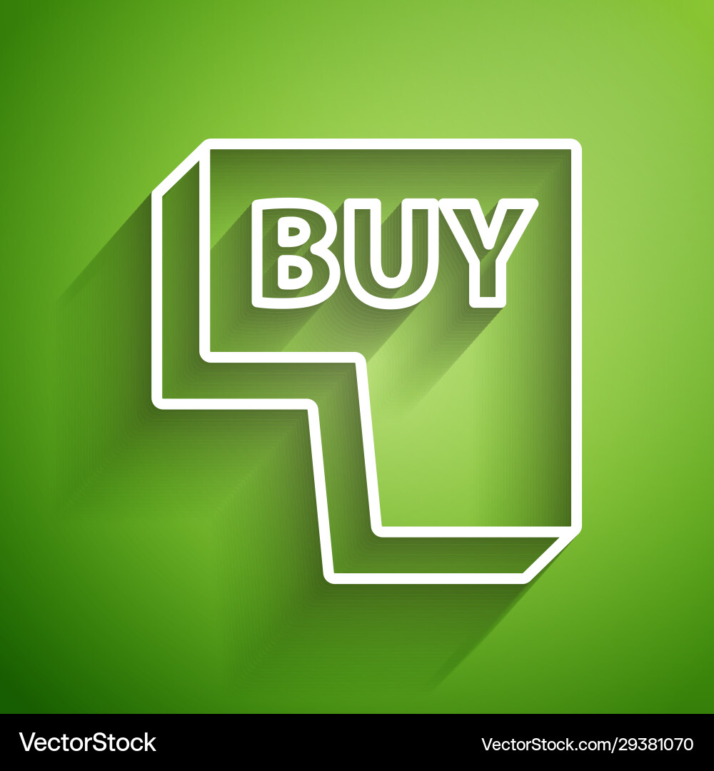 White line buy button icon isolated on green Vector Image