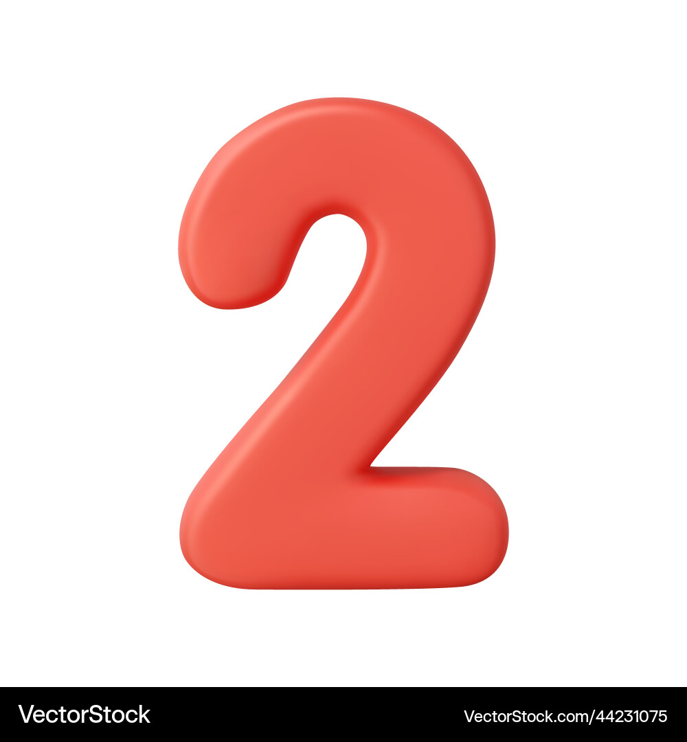 3d number 2 two sign red color Royalty Free Vector Image