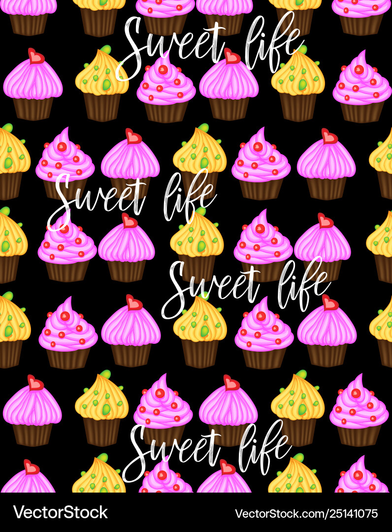 Muffin or cake with cream and cherry colored flat Vector Image