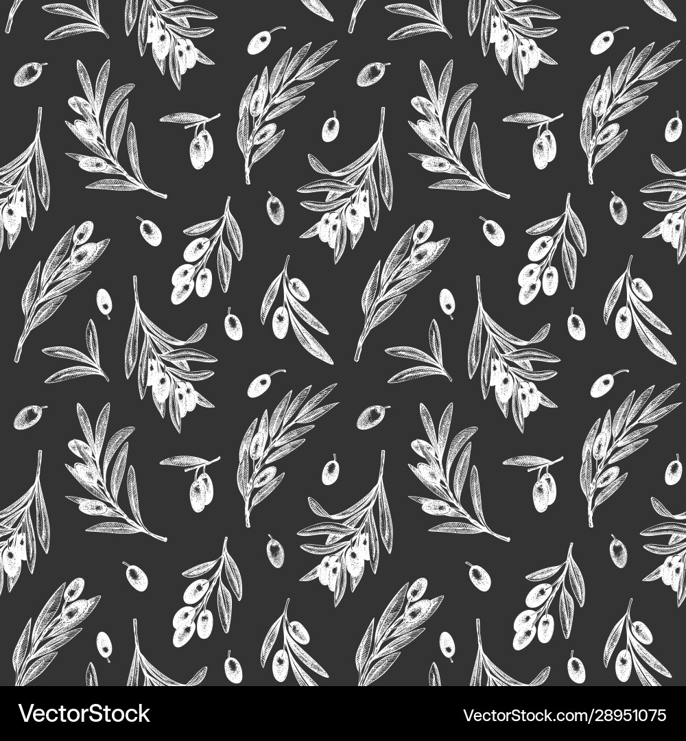 Olive branch seamless pattern hand drawn food on Vector Image